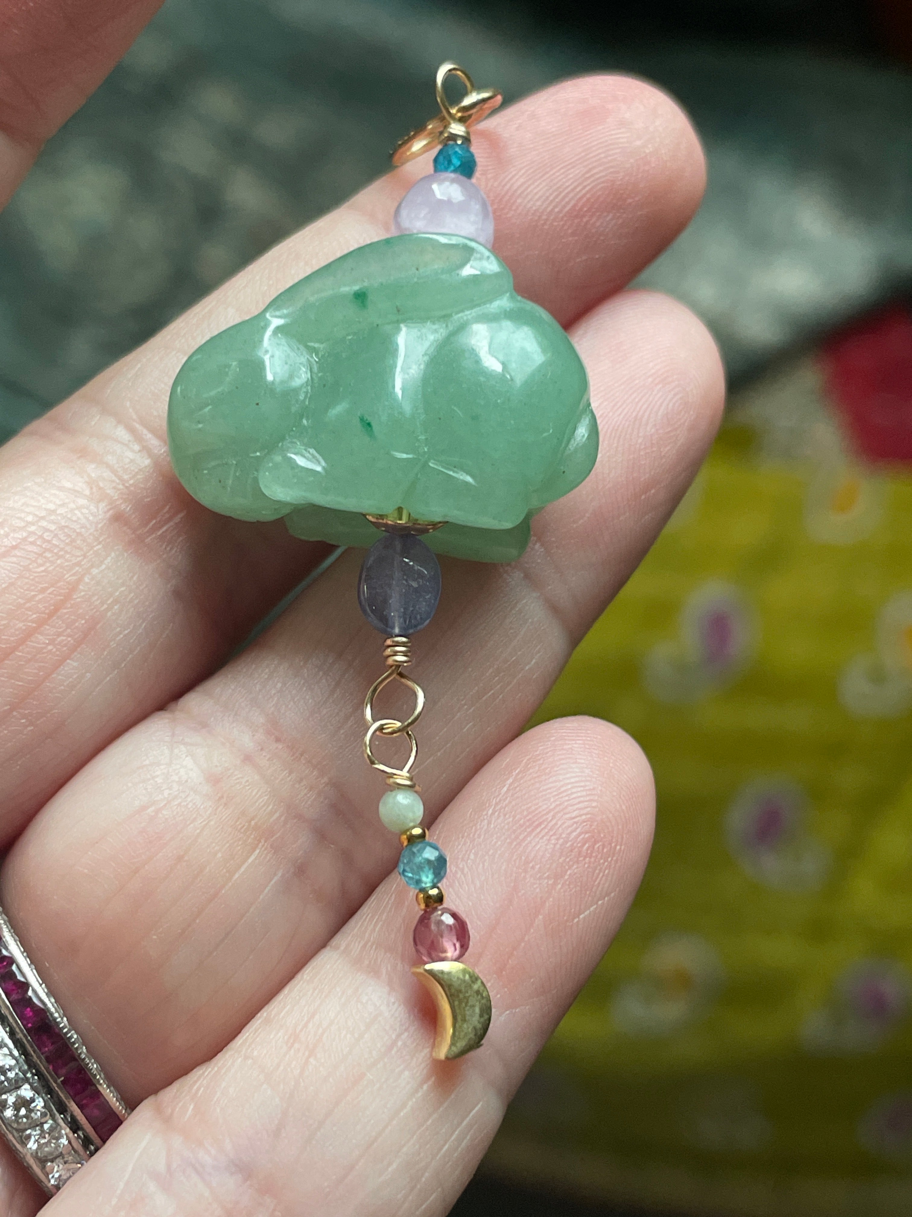 Jade Rabbit Talismanic Pendant - Moon Drop - Kunzite, Garnet, Jade, Ap ...