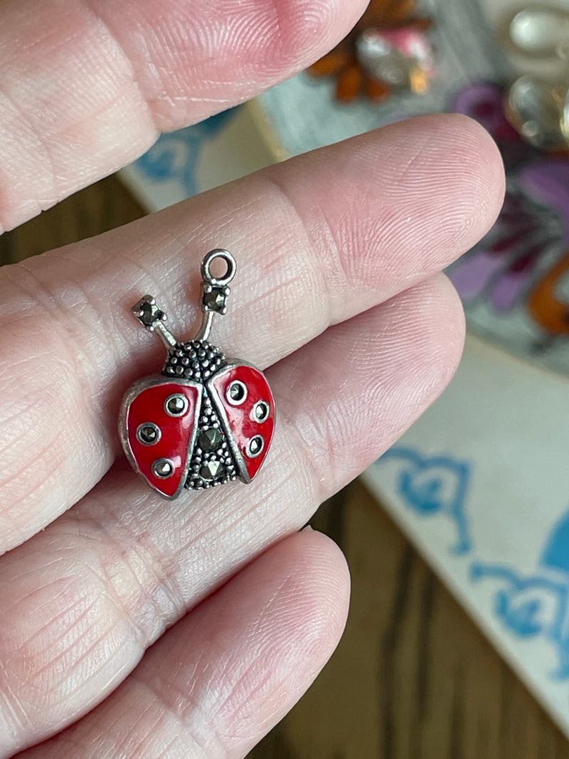 Ladybug Pendant - Enamel and Marcasite - Sterling Silver - Vintage ...