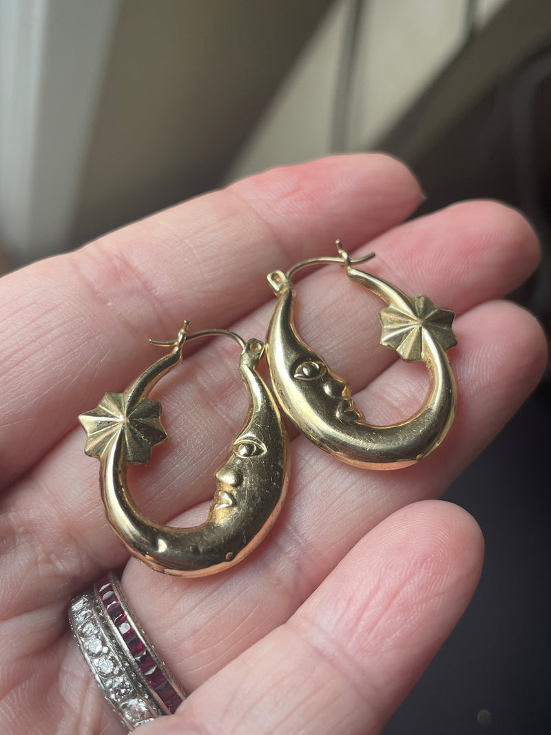 Moon Star Hoop Earrings - 10k Gold - Vintage - As Found – Vintage Paris ...