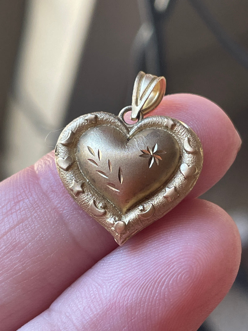 Heart, Moon and Stars Pendant - 14k Gold - Vintage – Vintage Paris Jewelry