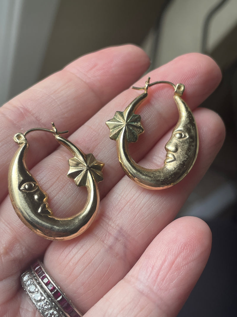 Moon Star Hoop Earrings - 10k Gold - Vintage - As Found – Vintage Paris ...