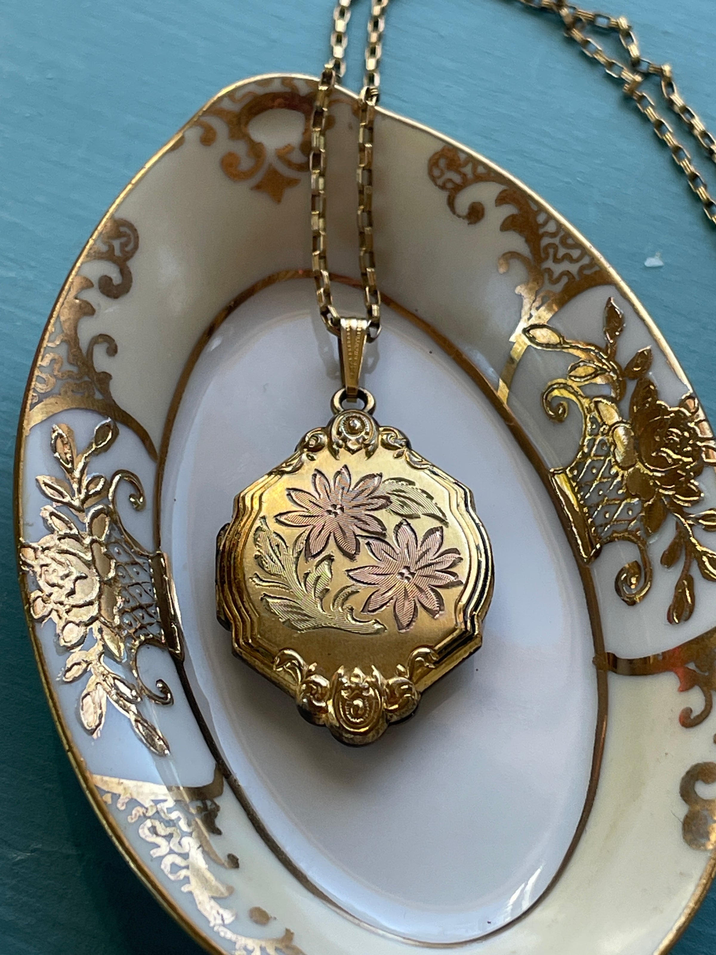 Ornate Rare Shaped Rose Gold Flower Locket - Gold Filled - Vintage ...