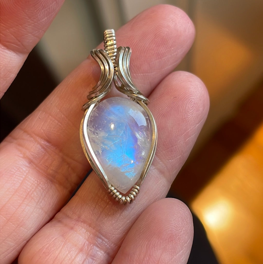 Moonstone Pendant - Wire Wrapped - Sterling Silver – Vintage Paris Jewelry