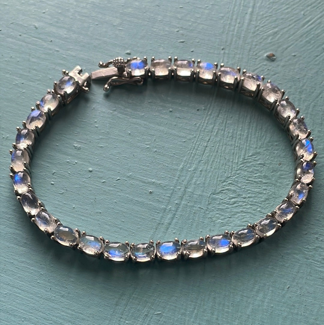 Moonstone Tennis Bracelet - Sterling Silver - Vintage – Vintage Paris ...