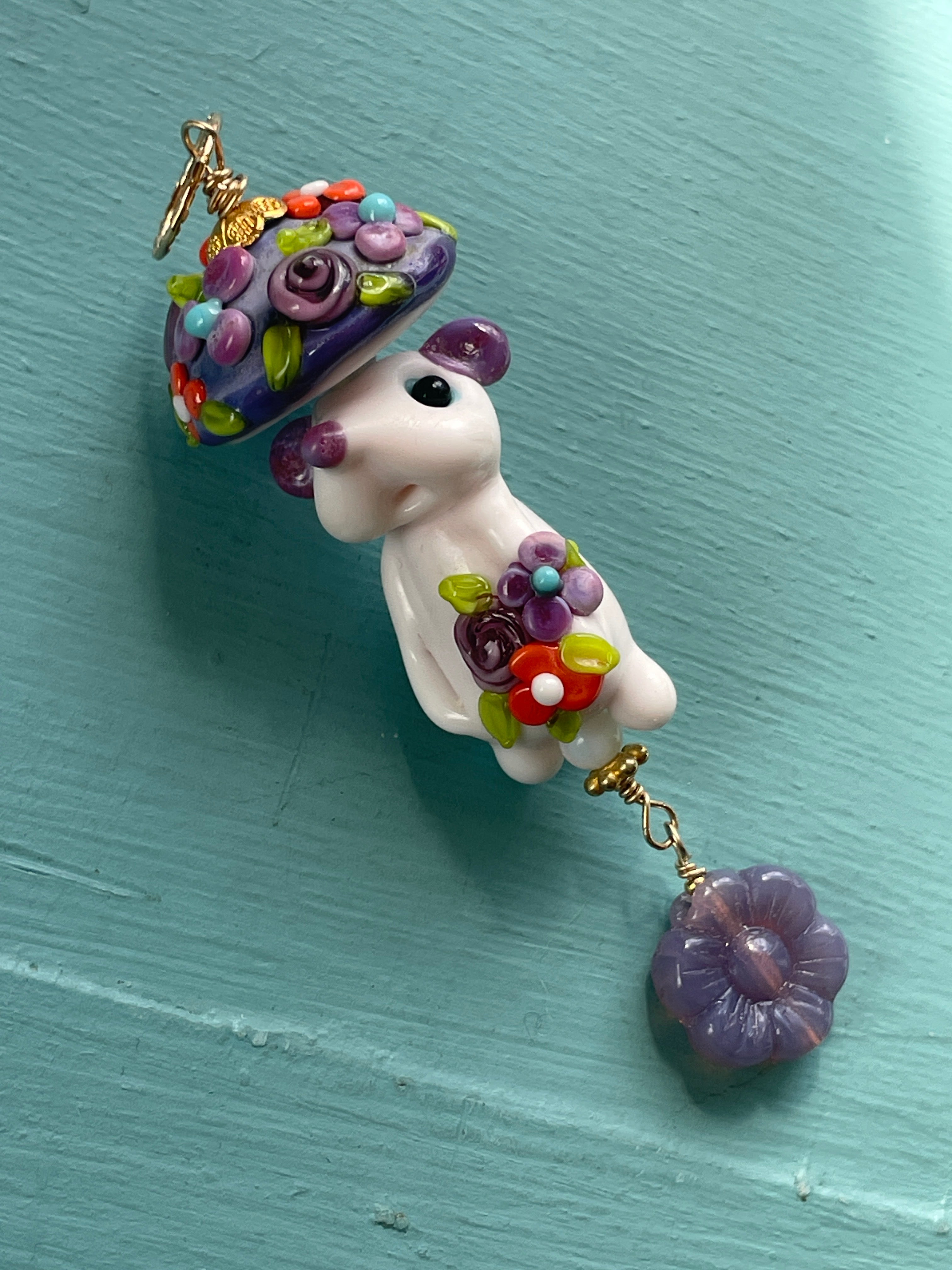 Mouse Toadstool Flower Pendant - Handmade - One of a Kind - Gold Fille ...