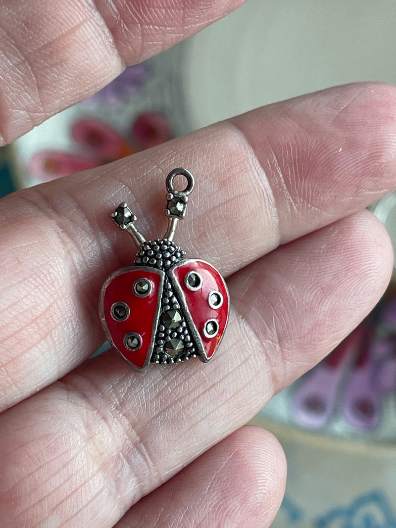 Ladybug Pendant - Enamel and Marcasite - Sterling Silver - Vintage ...