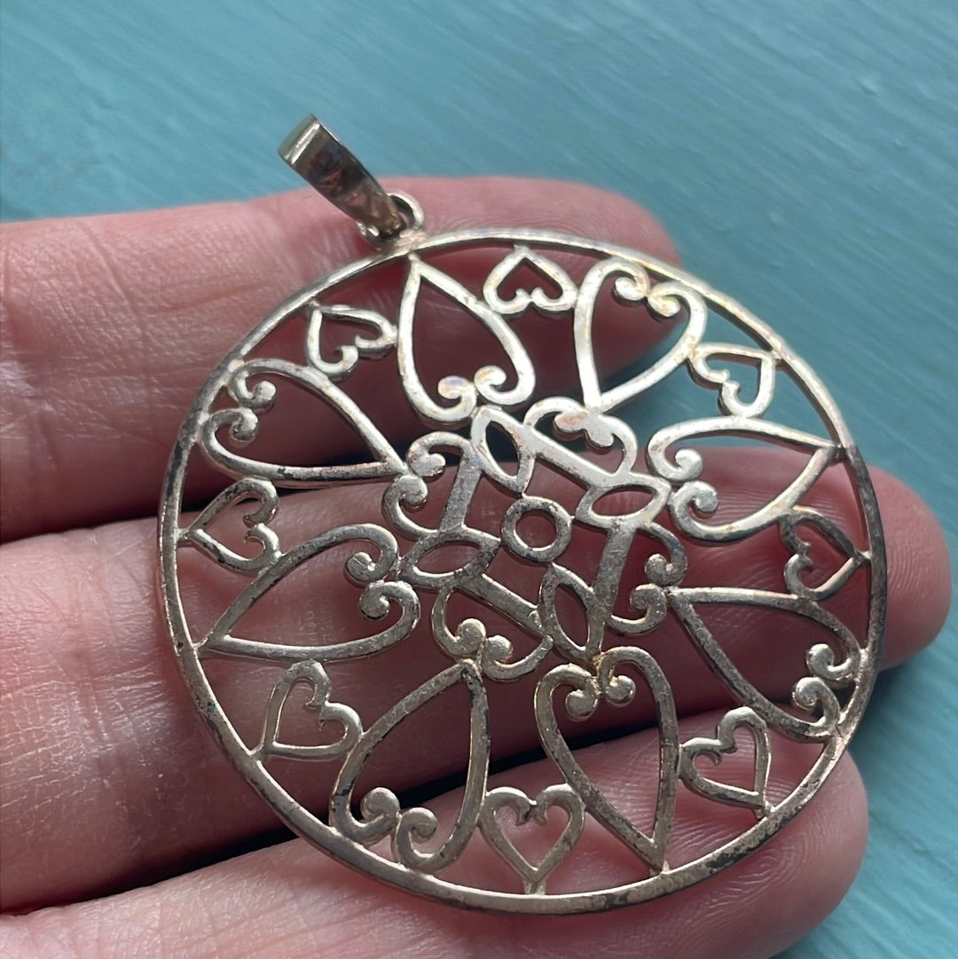 Large Filigree Pendant - Sterling Silver - Vintage – Vintage Paris Jewelry