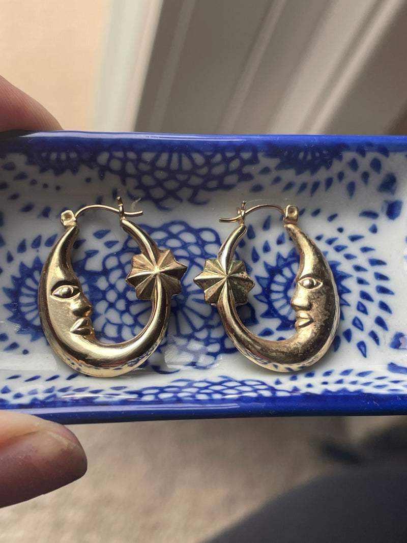 Moon Star Hoop Earrings - 10k Gold - Vintage - As Found – Vintage Paris ...