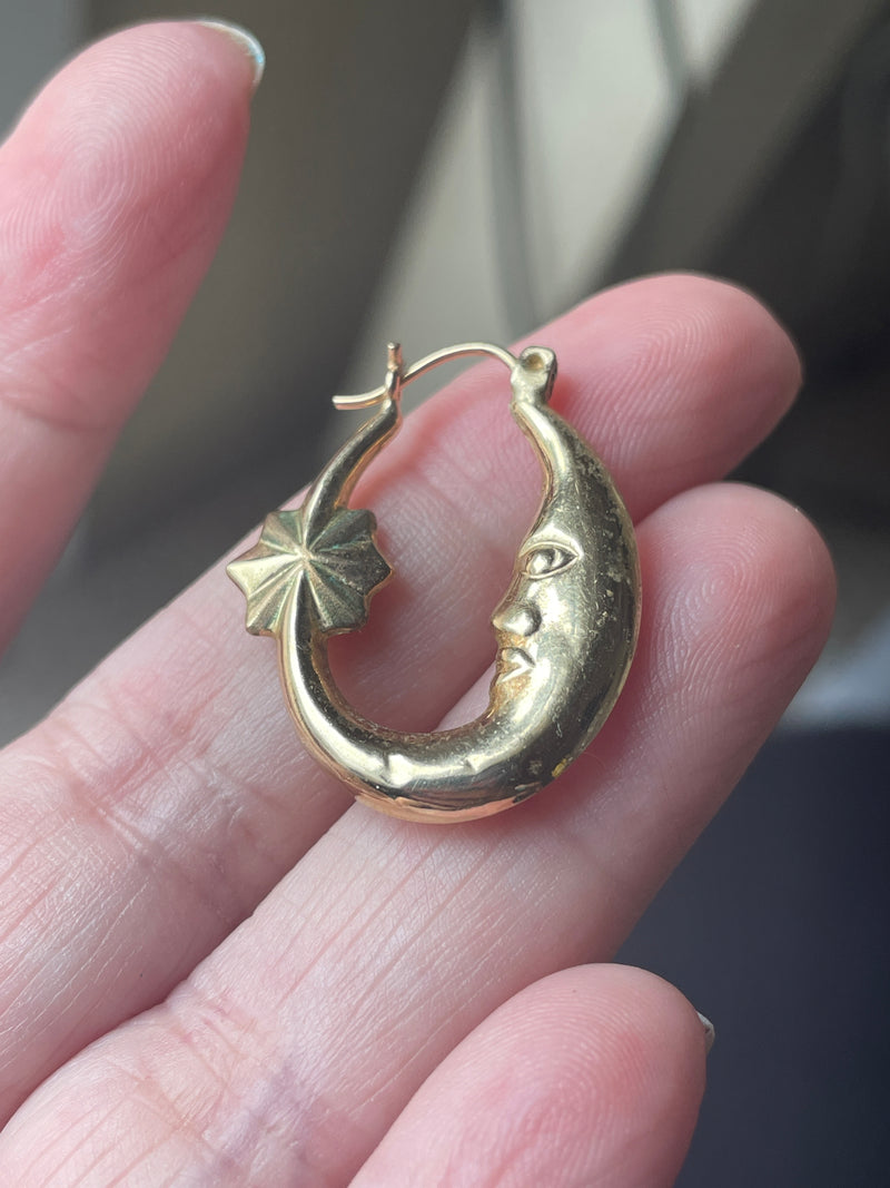 Moon Star Hoop Earrings - 10k Gold - Vintage - As Found – Vintage Paris ...
