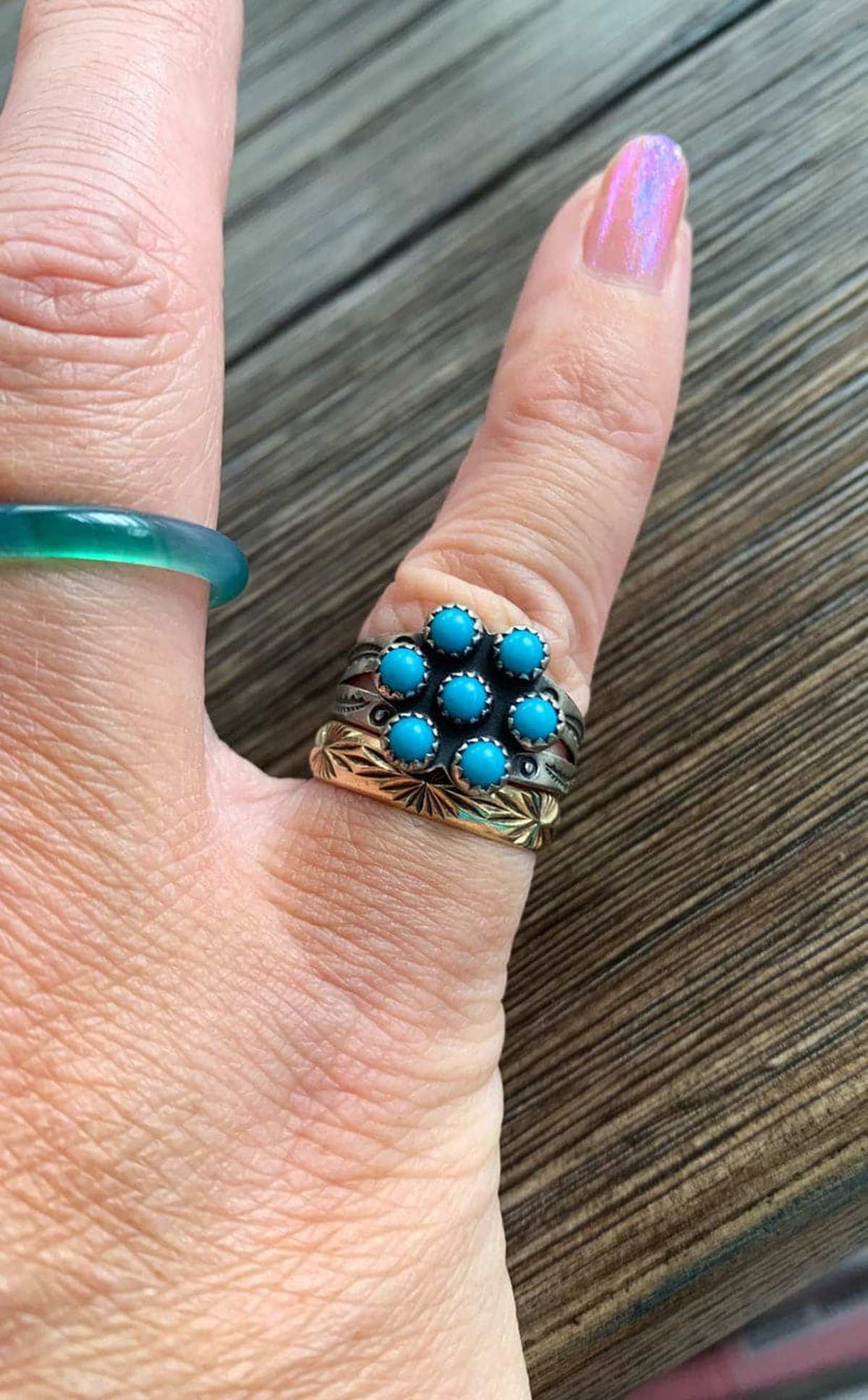 Turquoise Cluster Ring - Sterling Silver - Vintage – Vintage Paris Jewelry