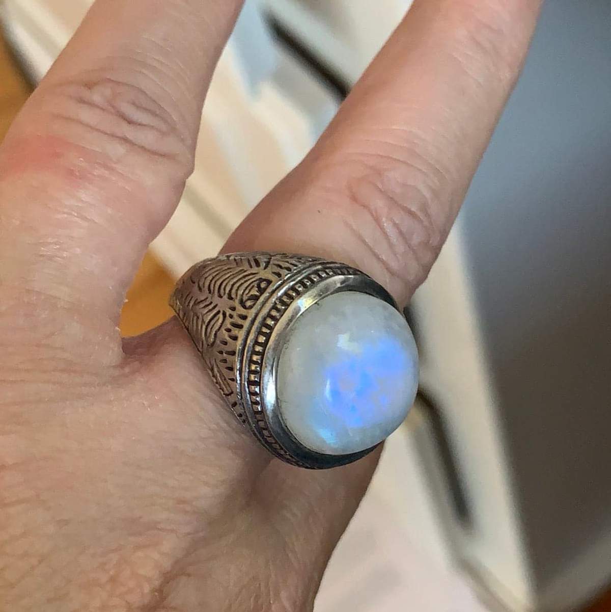 Moonstone Ring - Engraved Sides - Sterling Silver - Vintage – Vintage ...