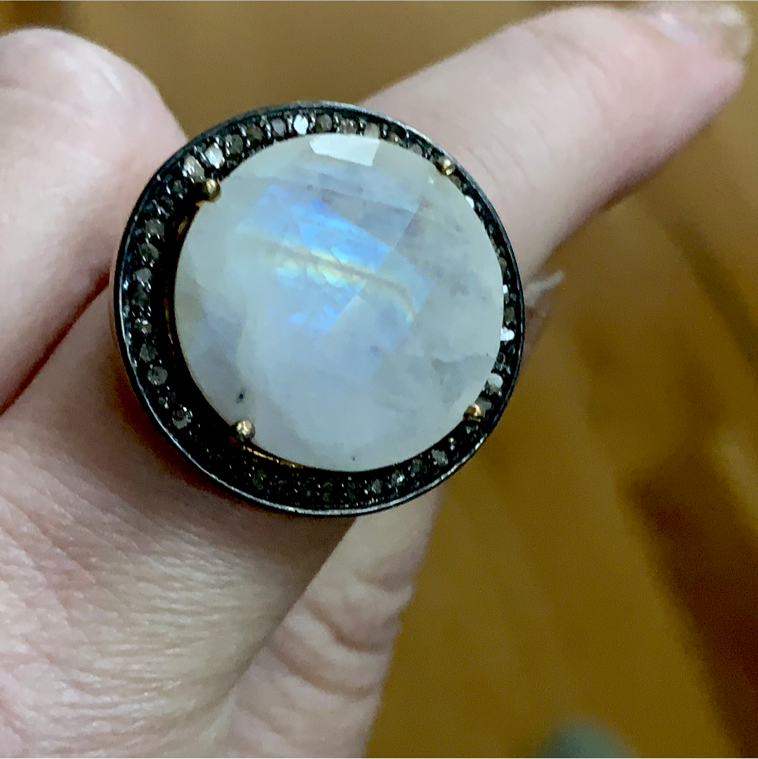 Moonstone Diamond Ring - Vermeil - Sterling Silver – Vintage Paris Jewelry
