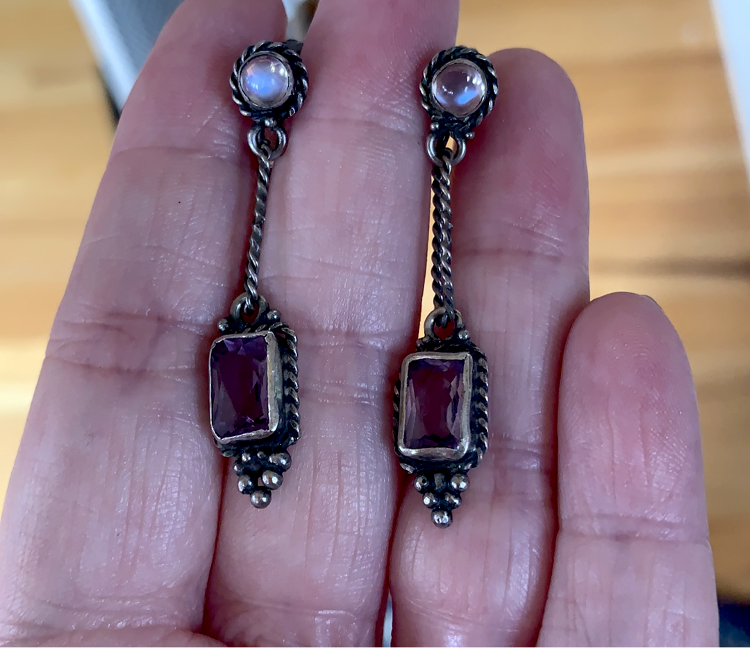 Moonstone Amethyst Earrings - Sterling Silver - Vintage – Vintage Paris ...